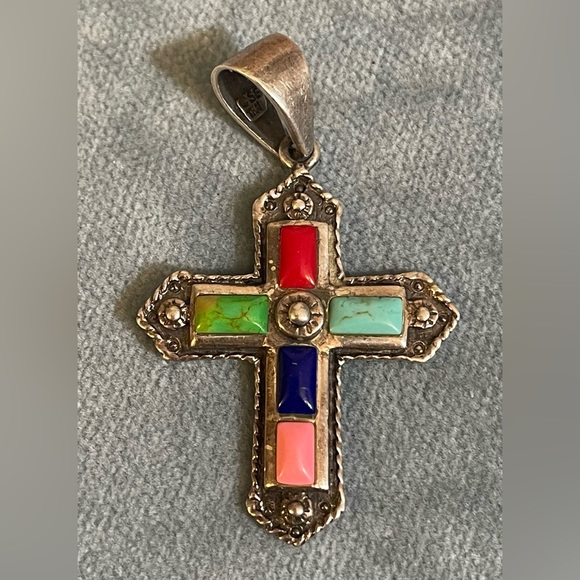 Jewelry | Vintage Multi Color Stone Silver Cross Pendant | Poshmark